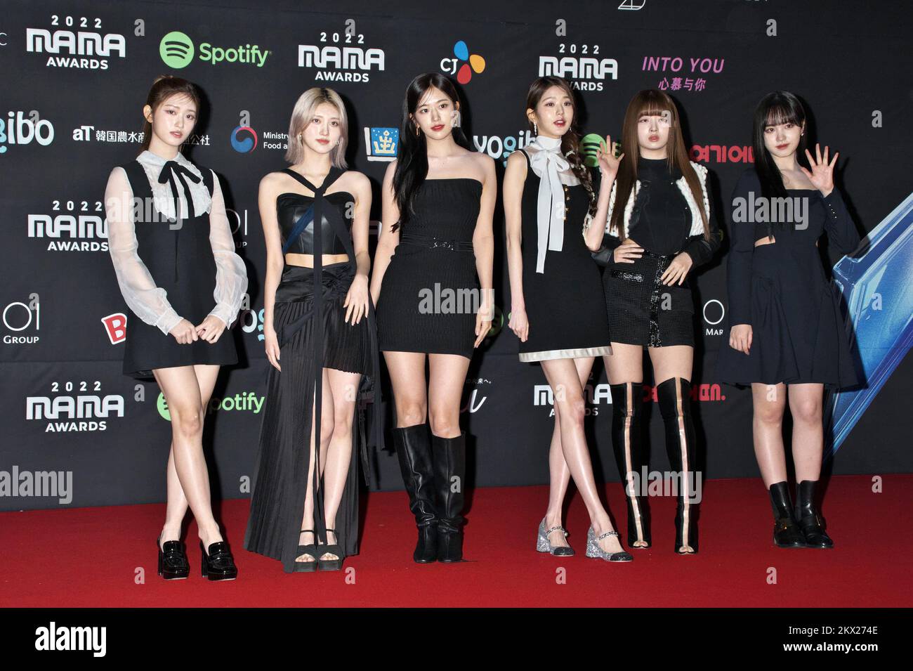 Osaka, Japan. 30th Nov, 2022. K-pop group IVE attend a red carpet event of the 2022 MAMA(Mnet ...