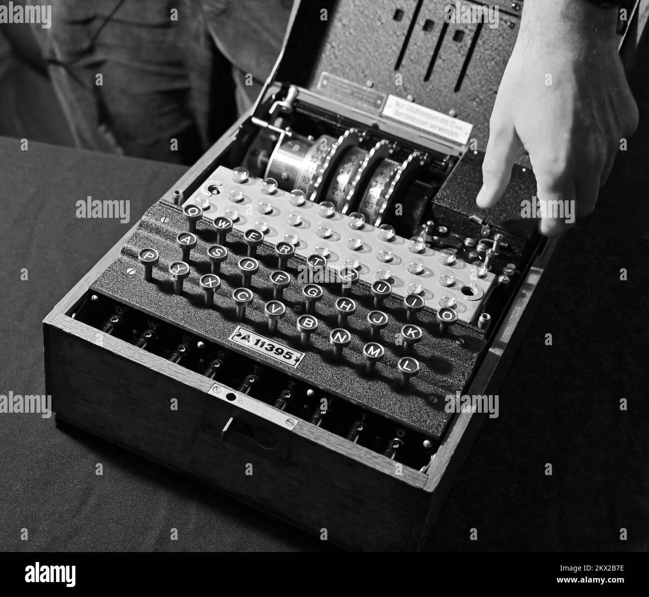 A German WWII Enigma working coding machine with the bulbs exposed for ...