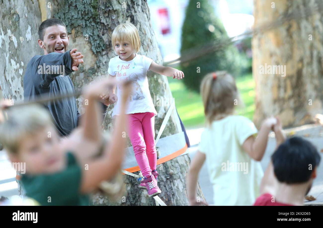 05.09.2017., Zagreb, Croatia - Slackline school in park Zrinjevac where ...