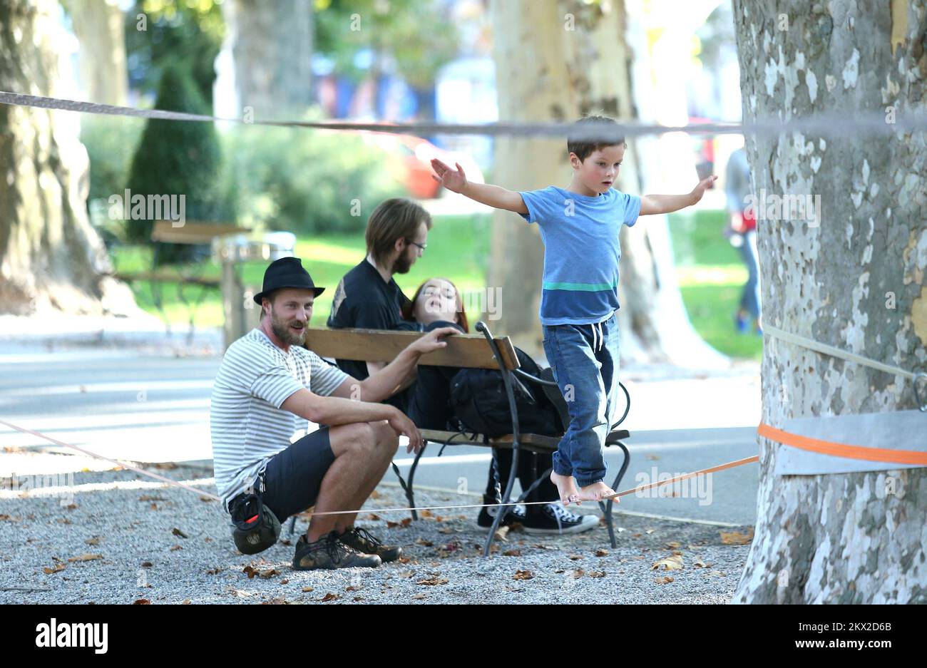 05.09.2017., Zagreb, Croatia - Slackline school in park Zrinjevac where ...