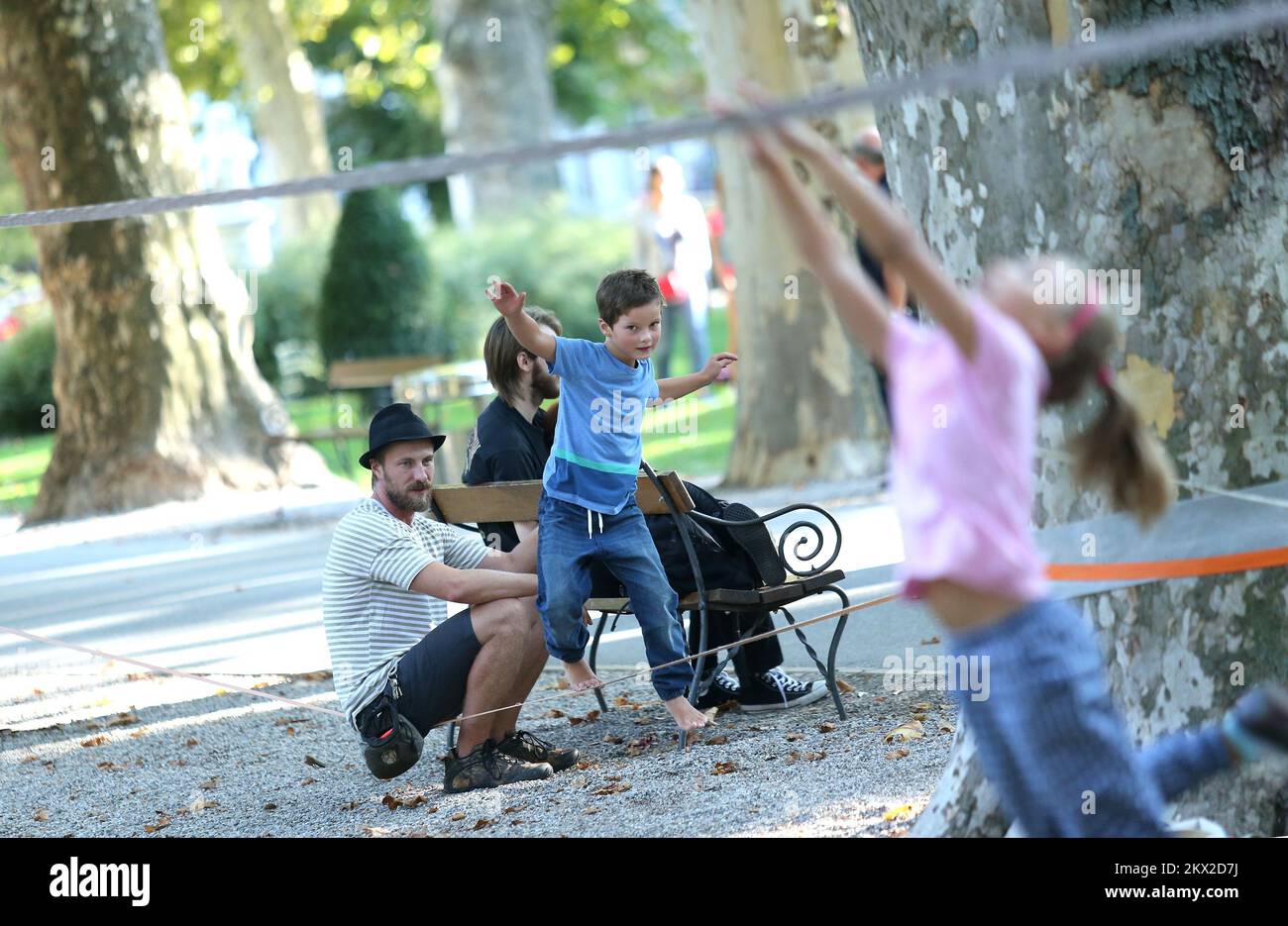 05.09.2017., Zagreb, Croatia - Slackline school in park Zrinjevac where ...
