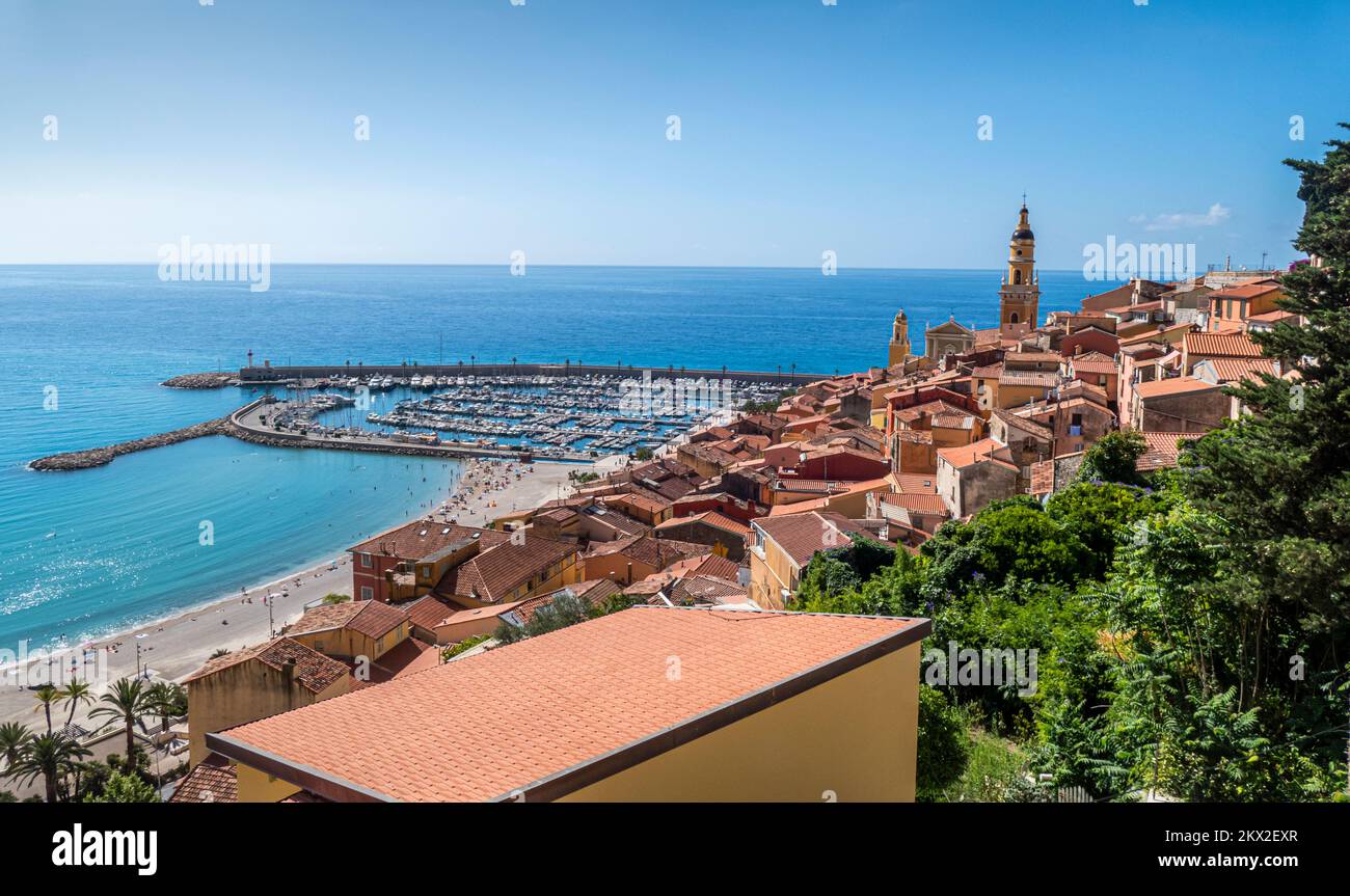 aerial view of the historic center of Menton with the beautiful ...
