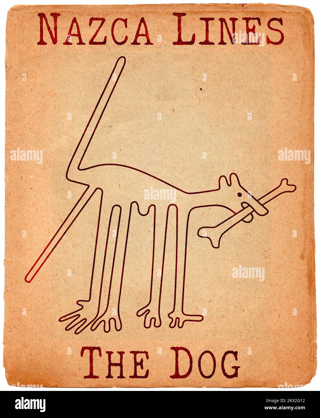 The dog with bone on the old paper - paraphrase of the famous geoglyph ...