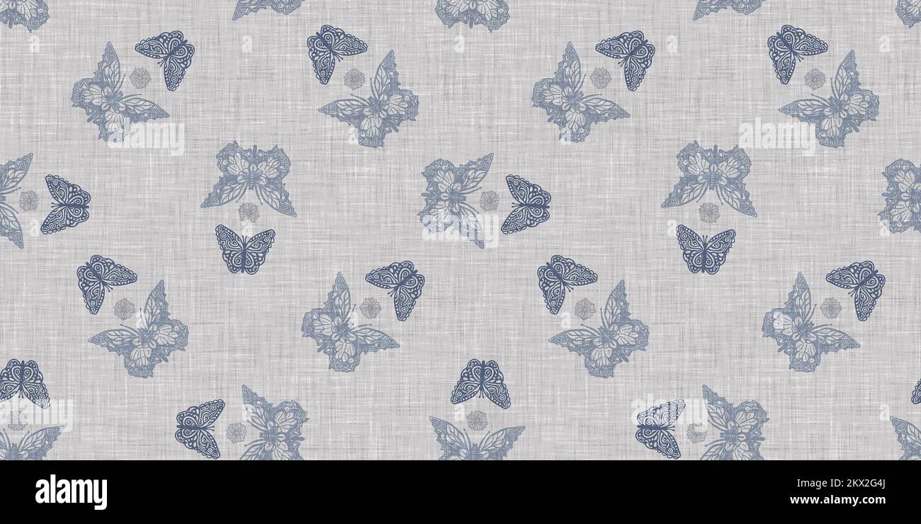 Farmhouse blue butterfly seamless border. Rustic French wildlife for ...