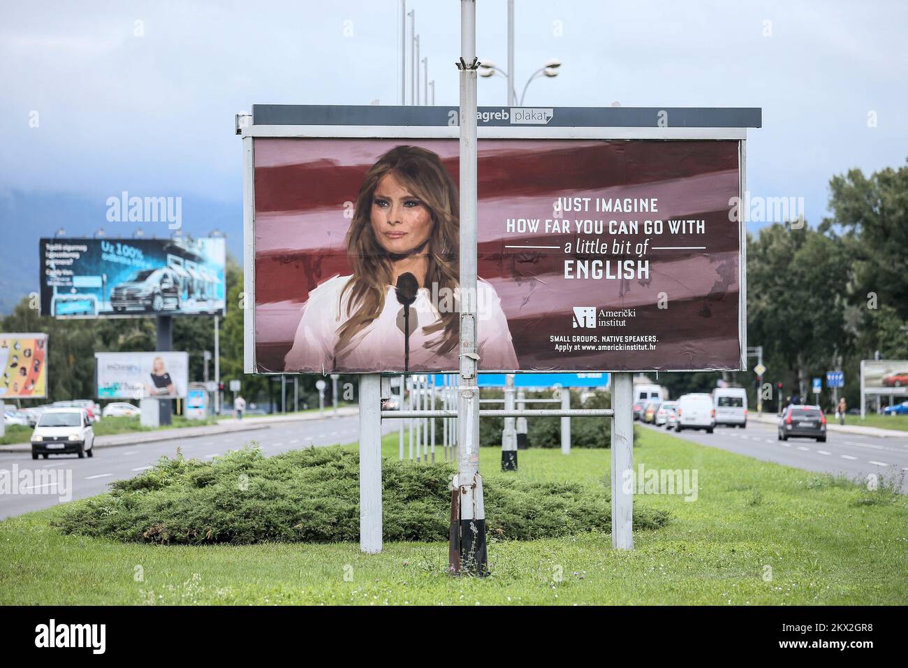 15.09.2017., Zagreb, Croatia - Billboard commercial for a foreign language school with Melania ...