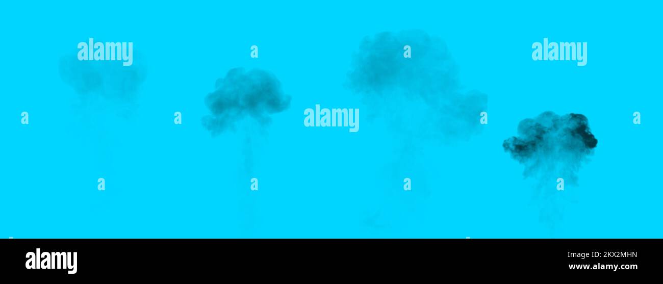 Four black smoke clouds after explosion, isolated - object 3D rendering ...