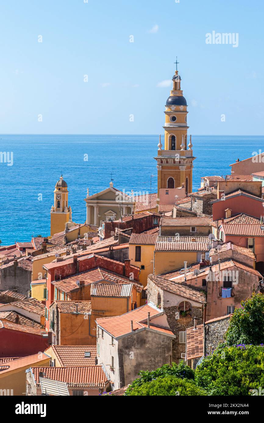 aerial view of the historic center of Menton with the beautiful ...