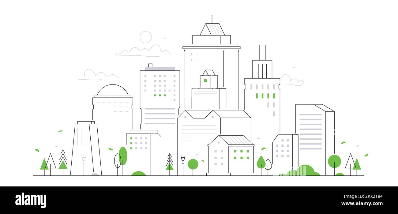 City street - modern thin line design style vector illustration Stock ...