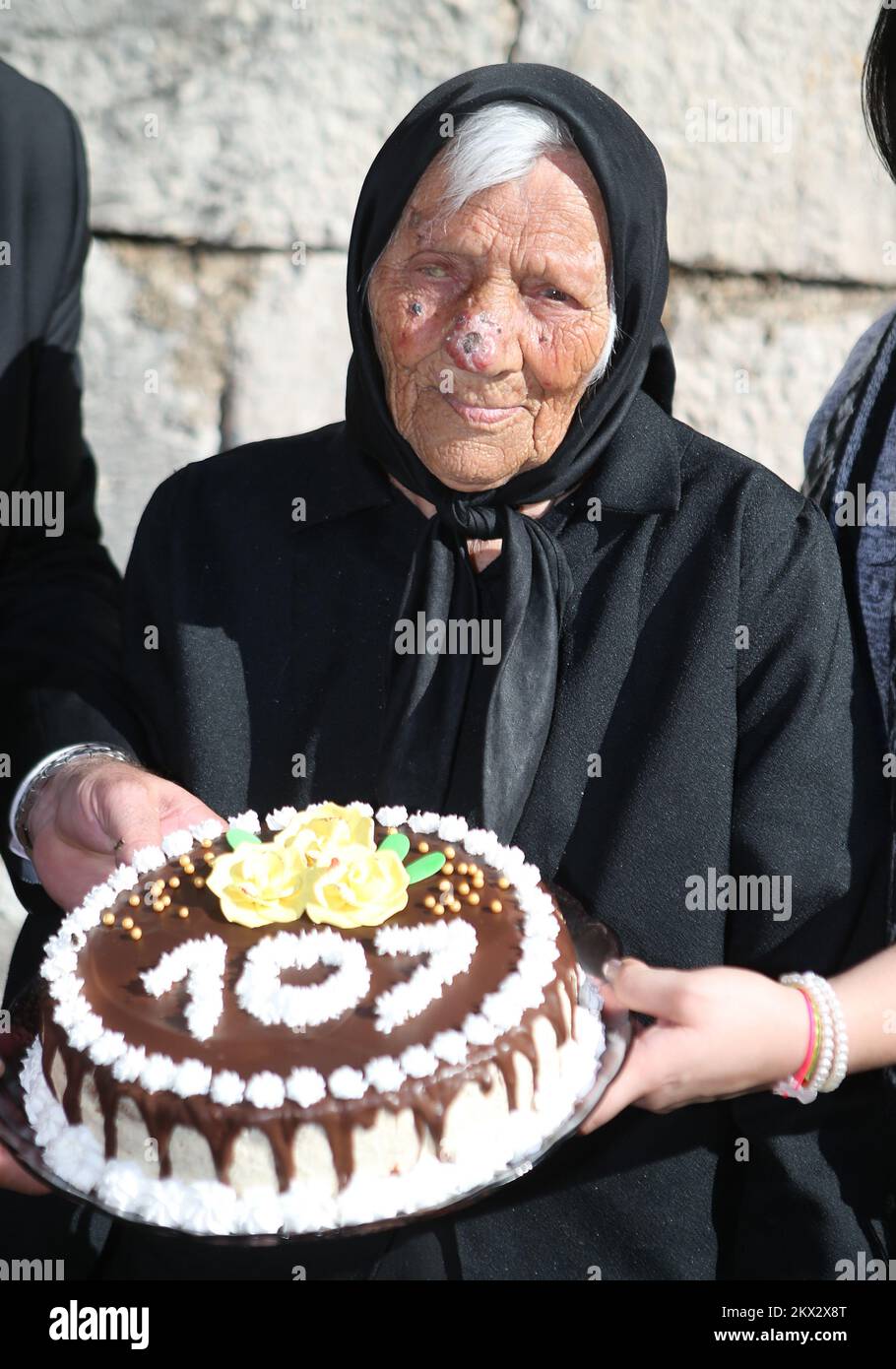 13.10.2017., Kotlenice, Croatia - Granny Andja Peric celebrating 107th ...