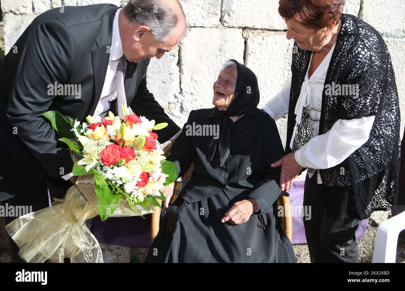 13.10.2017., Kotlenice, Croatia - Granny Andja Peric celebrating 107th ...