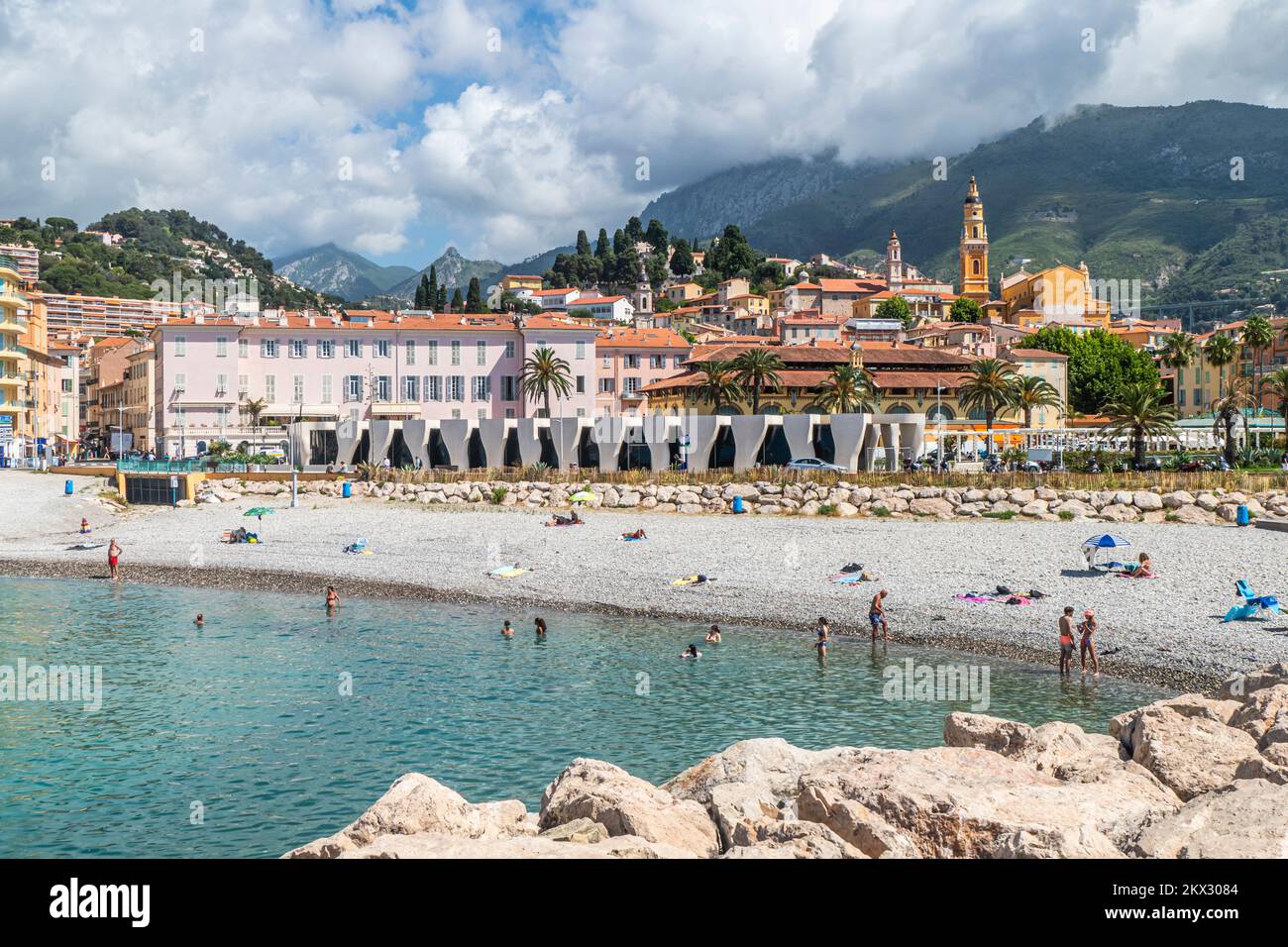 Menton, France - 07-07-2021: The seafront of Menton with beautiful ...