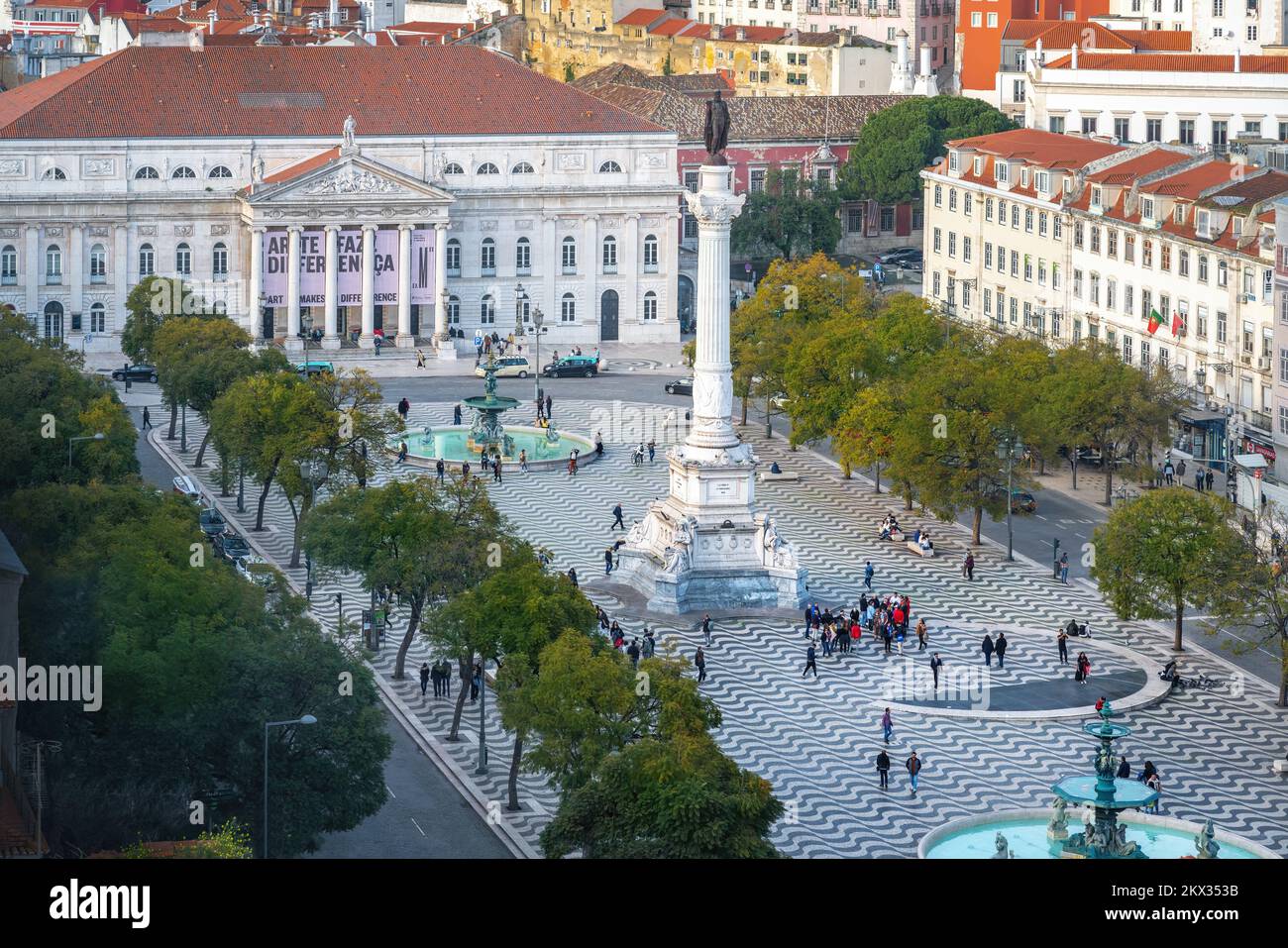 Aerial view of Rossio Square (Praca Dom Pedro IV) and D. Maria II ...