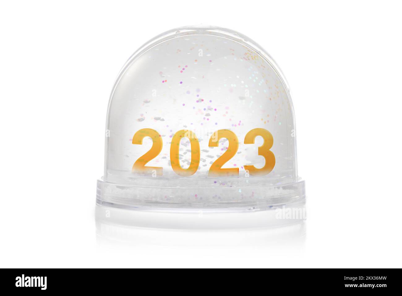 Paperweight with glitter isolated on white. Happy new year 2023 concept ...