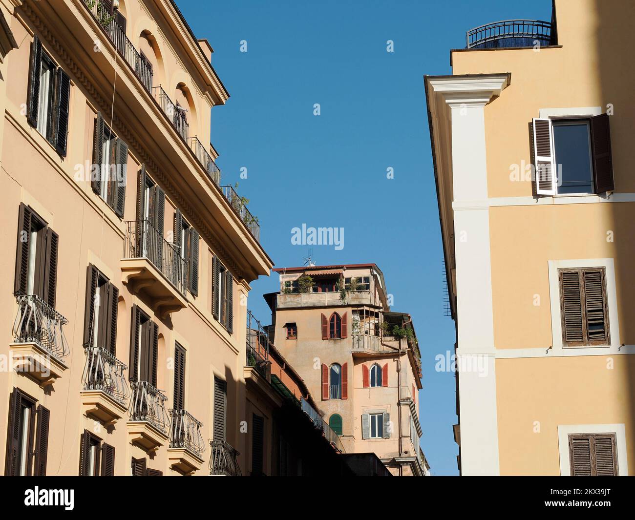 rome monti district buildings view street Stock Photo - Alamy