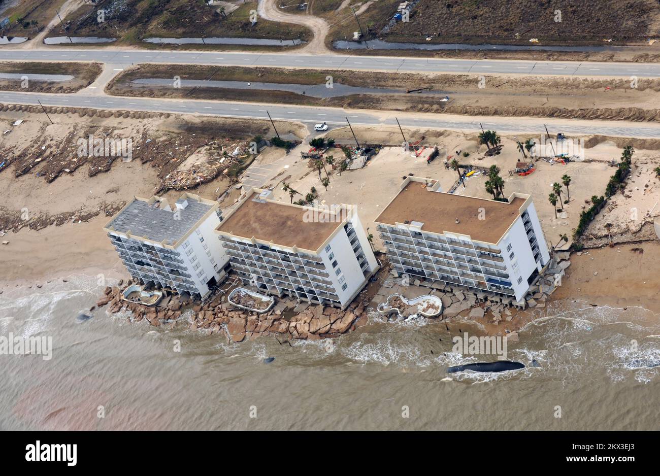 Hurricane Ike, Galveston, TX, September 16, 2008 Aerial view along ...