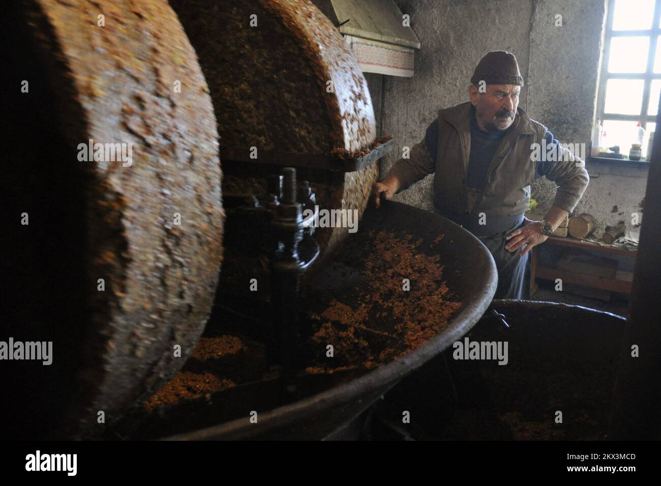 04.12.2017., Croatia, island of Rab - The creation process of olive oil ...