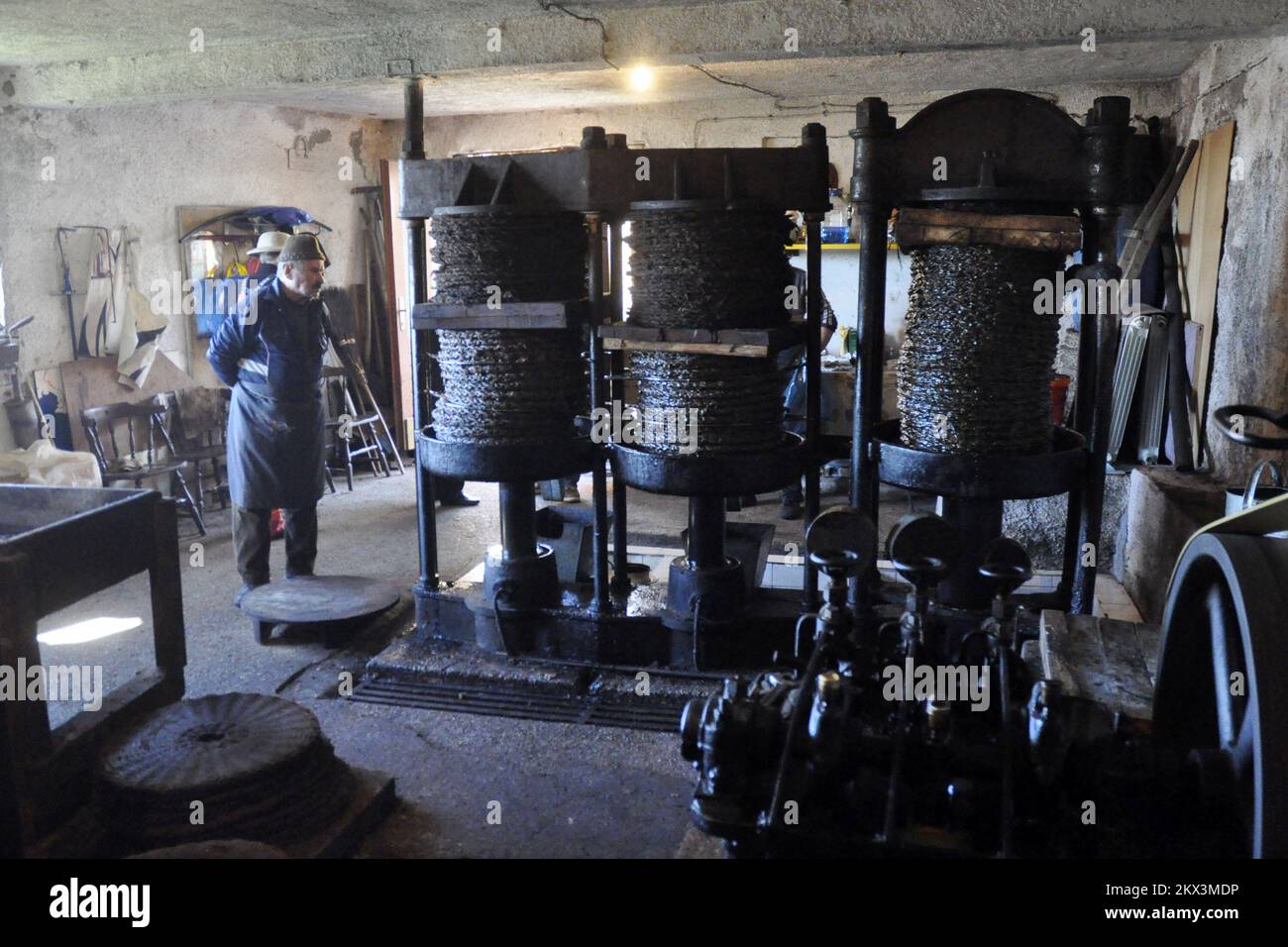 04.12.2017., Croatia, island of Rab - The creation process of olive oil ...