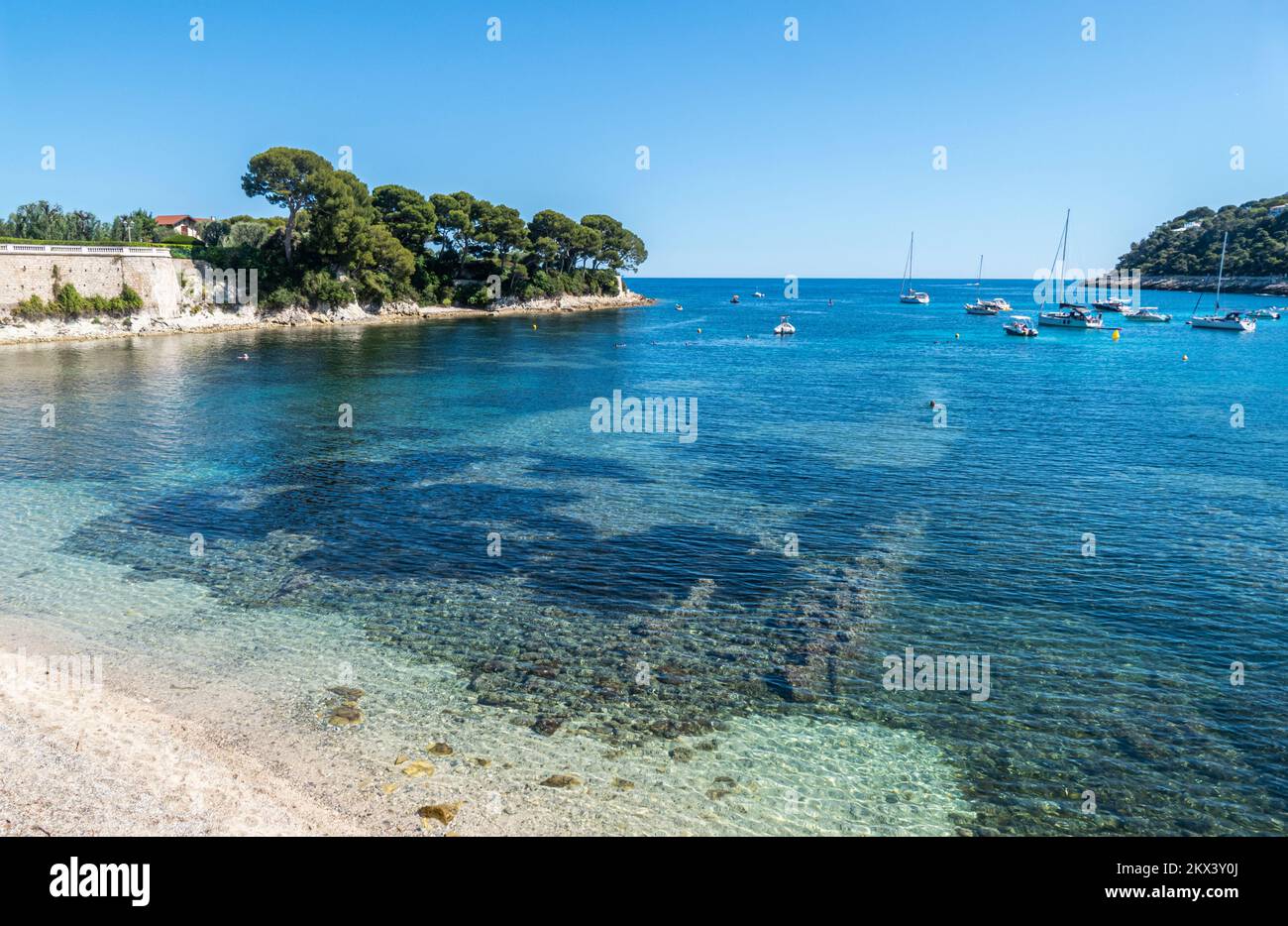 Aerial view of the beautiful Fosses Beach in Saint Jean Cap Ferrat with ...