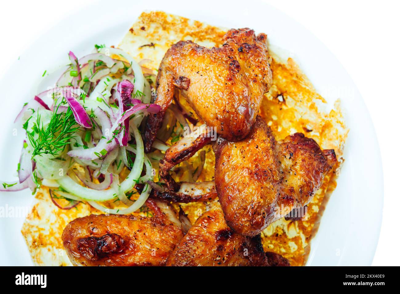 close up shot of restaurant food isolated on white background Stock ...