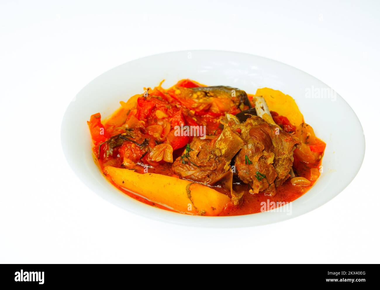 close up shot of restaurant food isolated on white background Stock ...