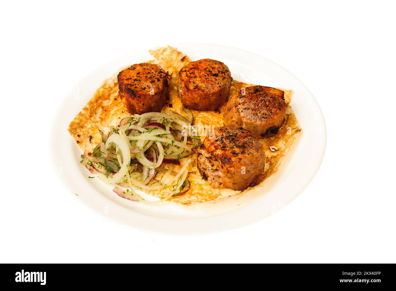 close up shot of restaurant food isolated on white background Stock ...