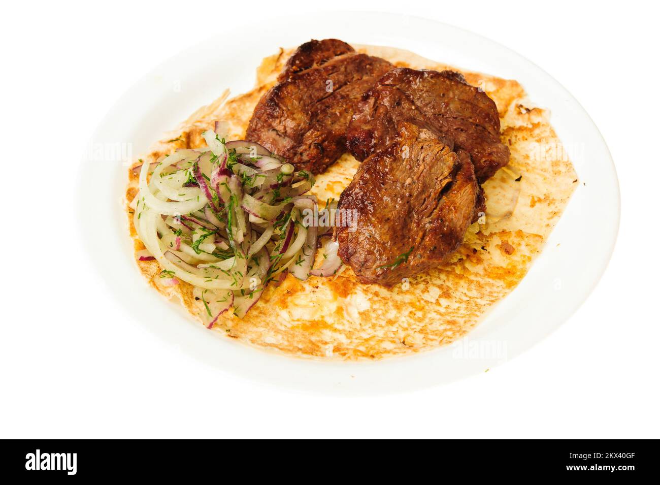 close up shot of restaurant food isolated on white background Stock ...