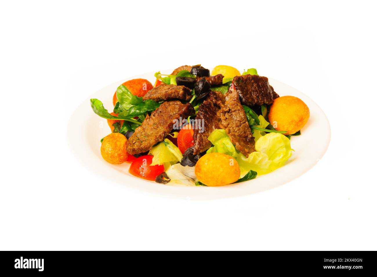 close up shot of restaurant food isolated on white background Stock ...