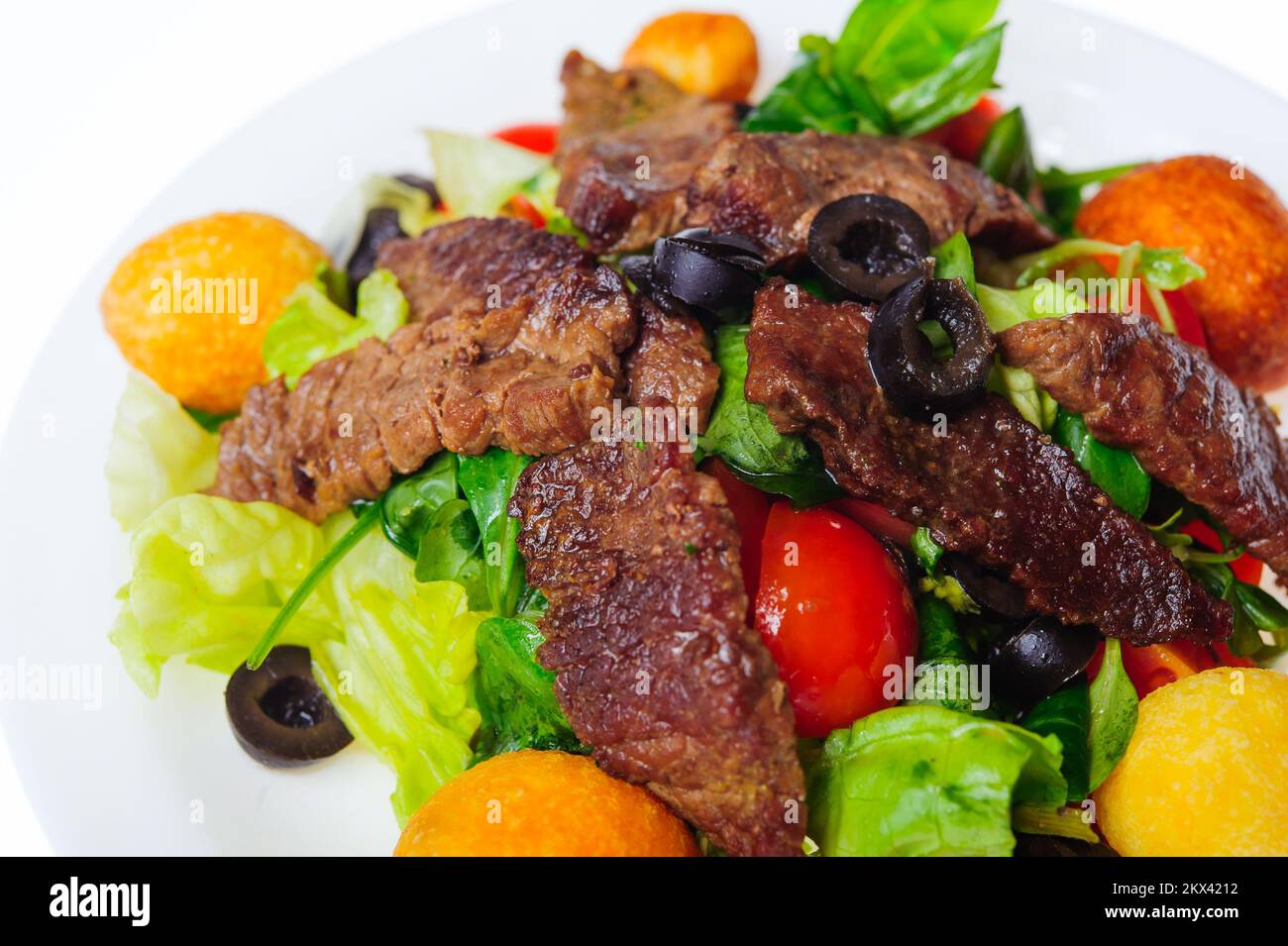 close up shot of restaurant food isolated on white background Stock ...