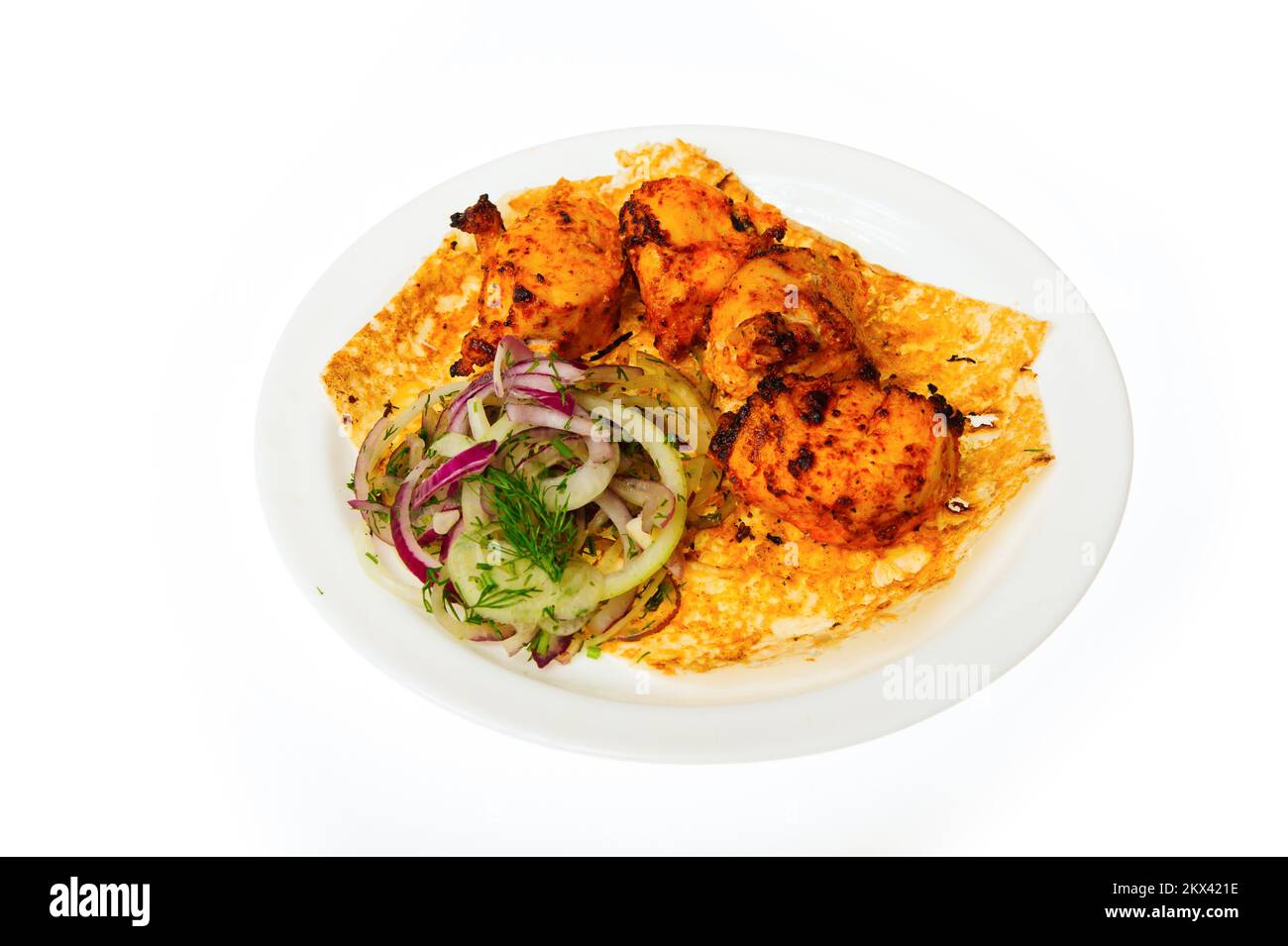 close up shot of restaurant food isolated on white background Stock ...