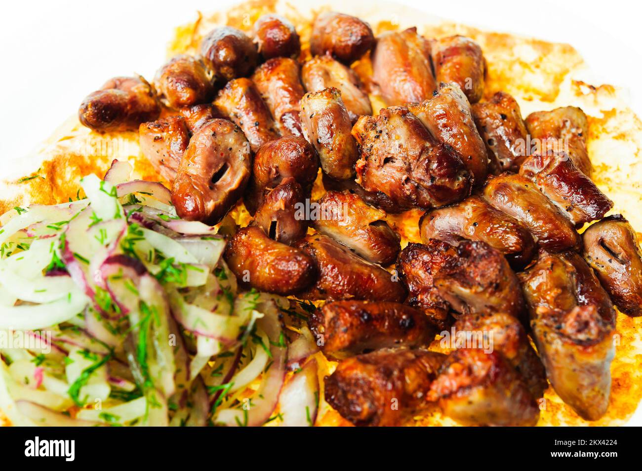 close up shot of restaurant food isolated on white background Stock ...
