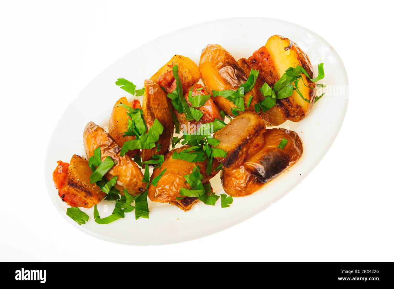 close up shot of restaurant food isolated on white background Stock ...