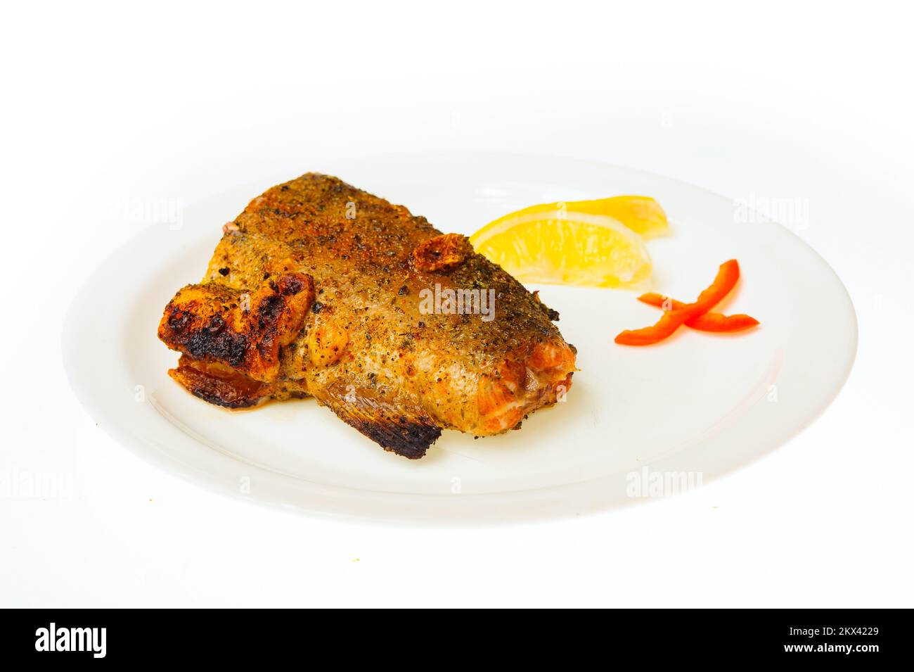 close up shot of restaurant food isolated on white background Stock ...