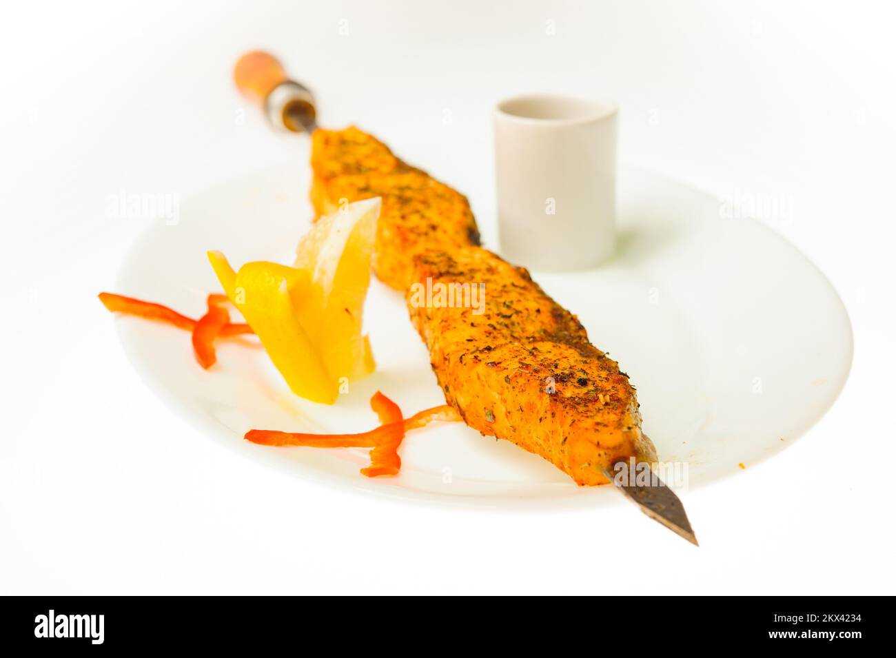 close up shot of restaurant food isolated on white background Stock ...
