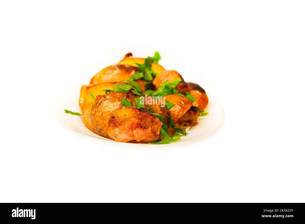close up shot of restaurant food isolated on white background Stock ...