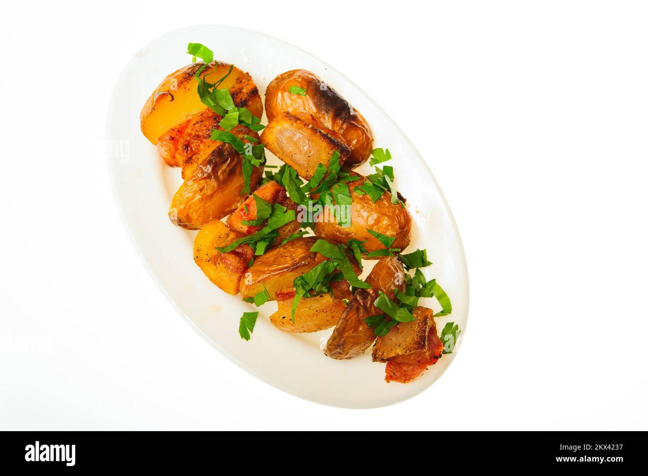 close up shot of restaurant food isolated on white background Stock ...