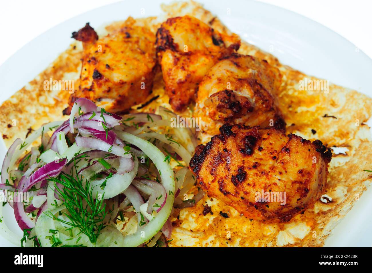close up shot of restaurant food isolated on white background Stock ...