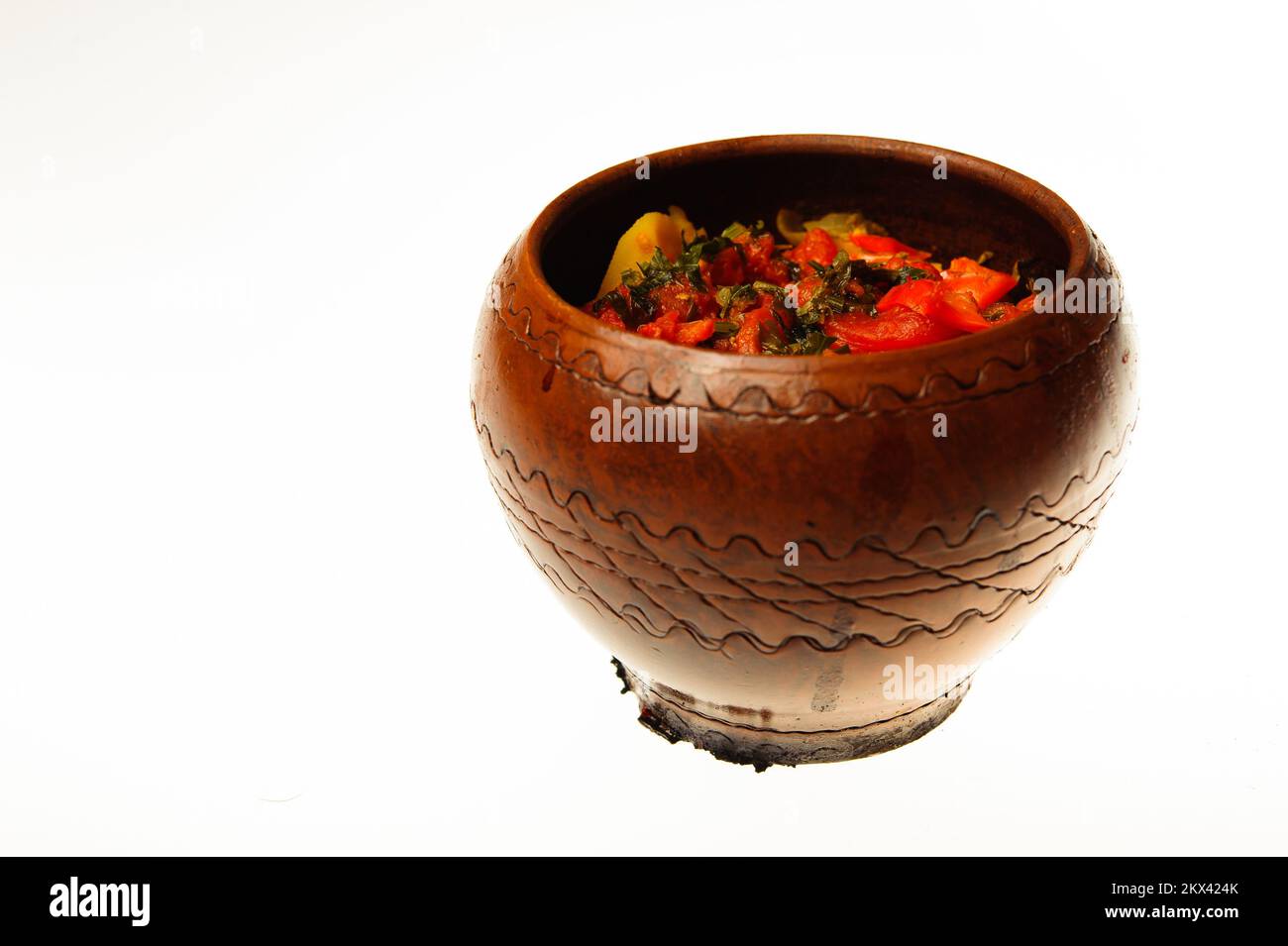 close up shot of restaurant food isolated on white background Stock ...