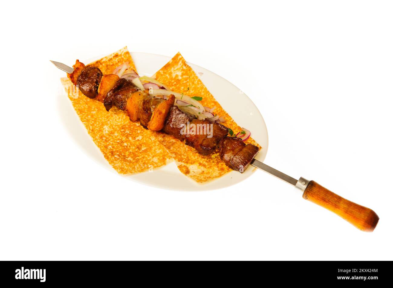 close up shot of restaurant food isolated on white background Stock ...