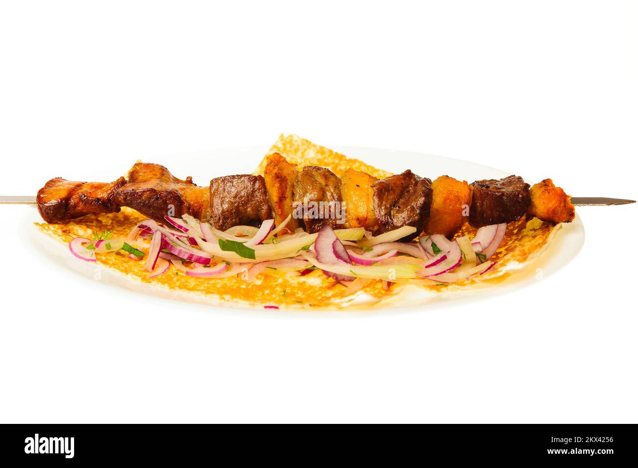 close up shot of restaurant food isolated on white background Stock ...