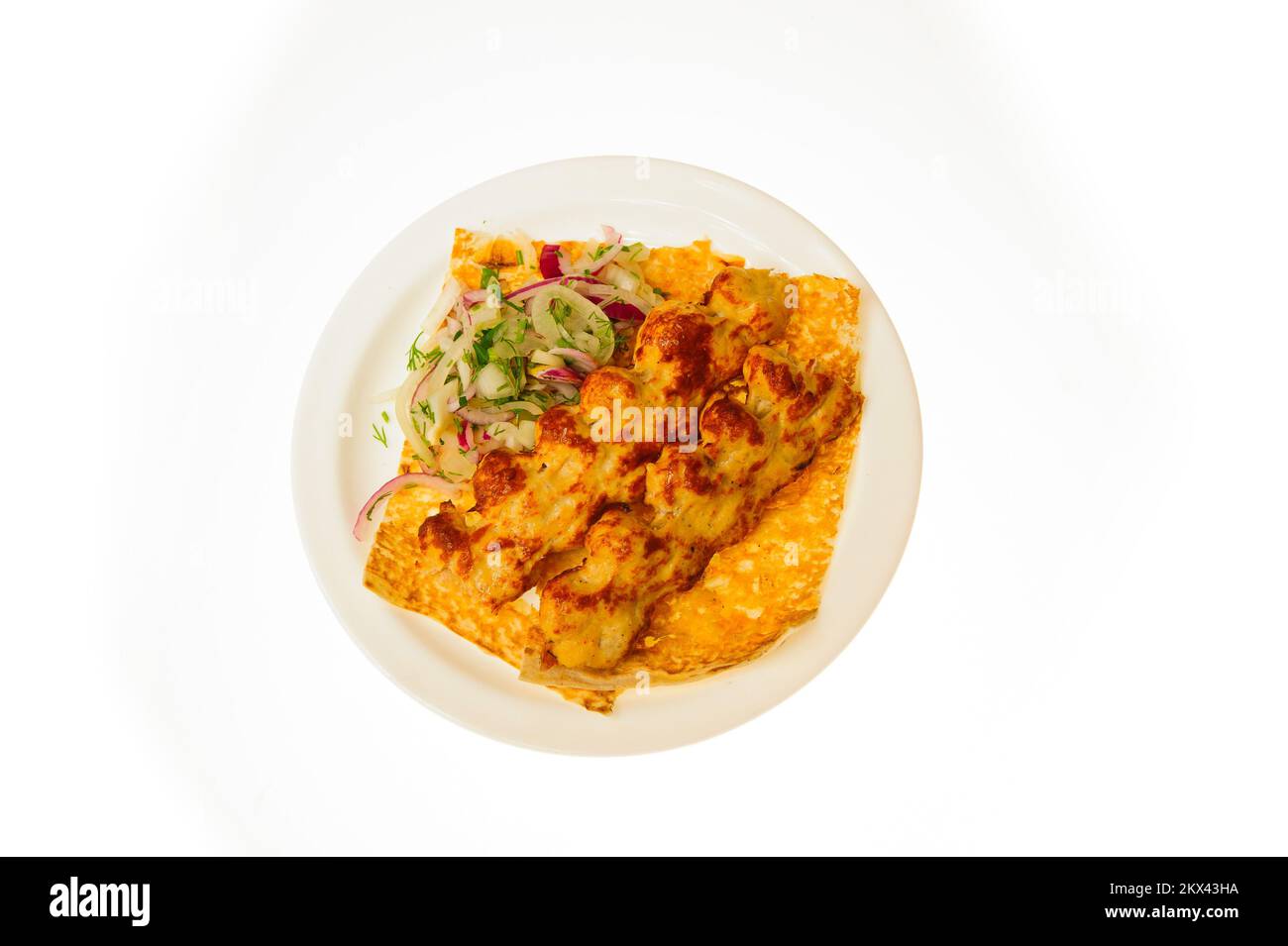 close up shot of restaurant food isolated on white background Stock ...