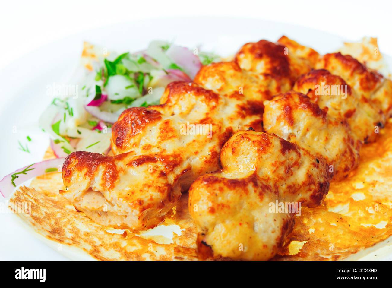 close up shot of restaurant food isolated on white background Stock ...