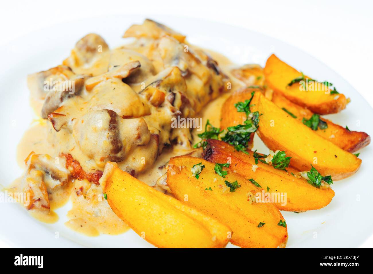 close up shot of restaurant food isolated on white background Stock ...