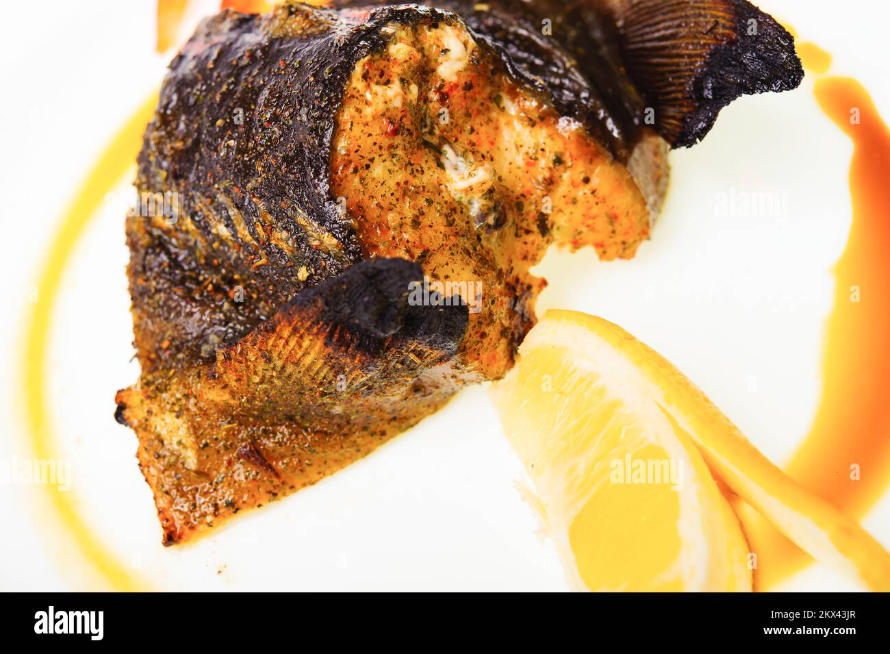 close up shot of restaurant food isolated on white background Stock ...