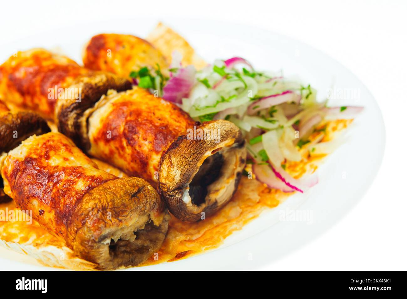 close up shot of restaurant food isolated on white background Stock ...