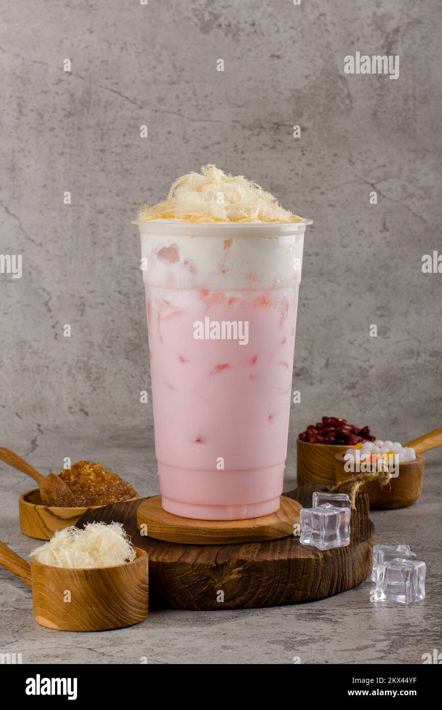 Boba or tapioca pearls is taiwan bubble milk tea in plastic cup with ...