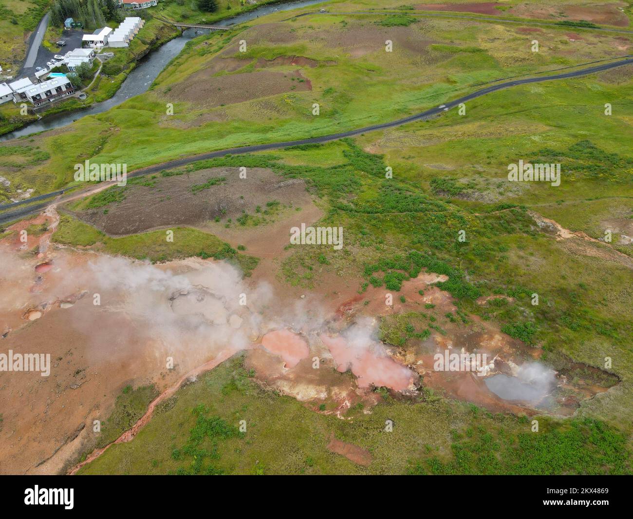 Drone view at the geothermal park of Havergerdi on Iceland Stock Photo ...