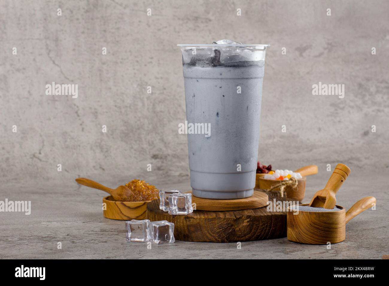 Boba or tapioca pearls is taiwan bubble milk tea in plastic cup with ...