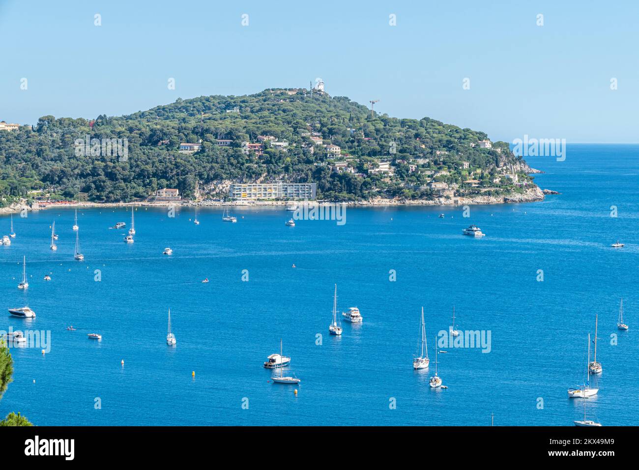 Aerial view of Saint-Jean-Cap-Ferrat with the blue sea and beautiful ...
