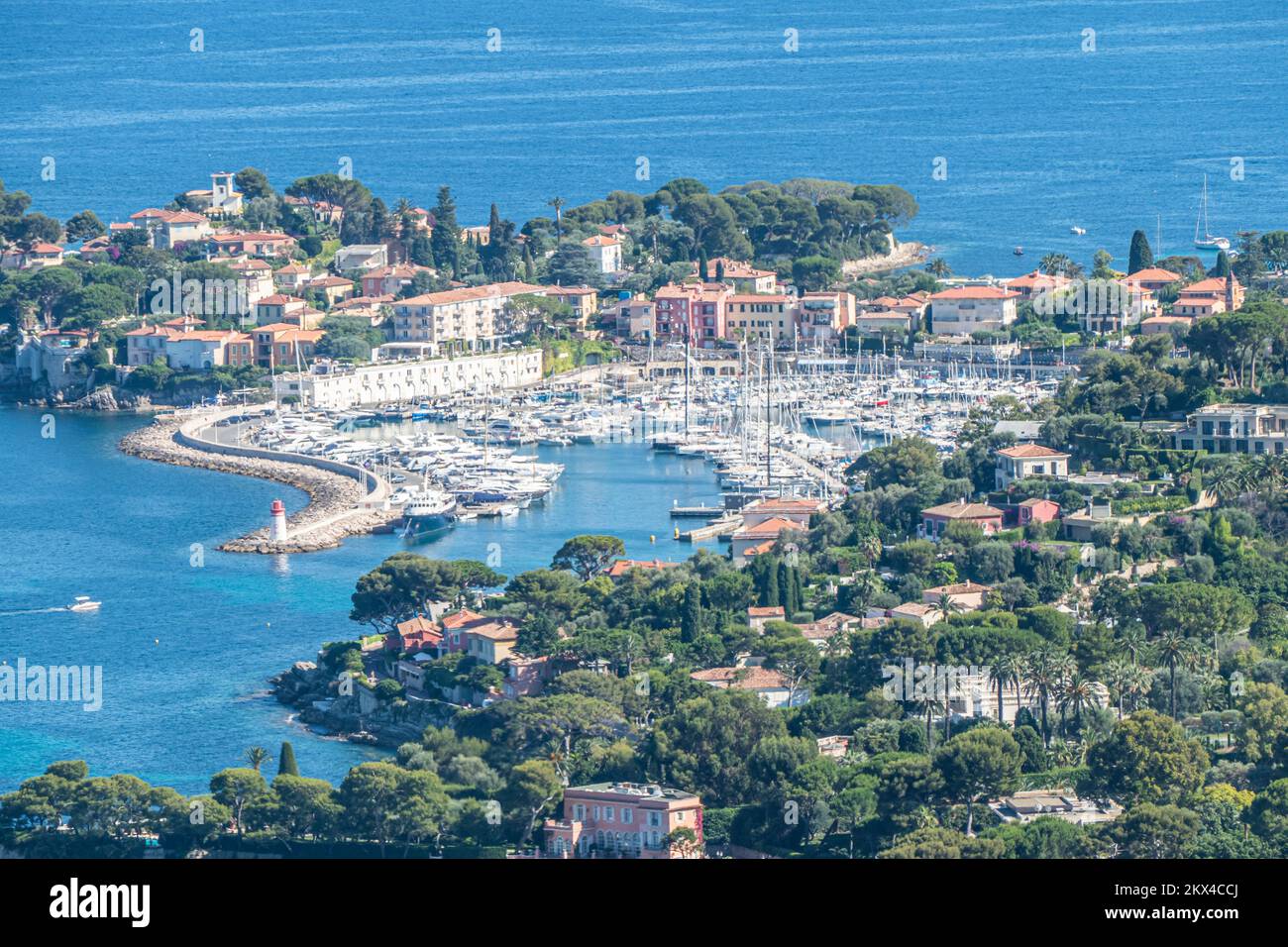 Aerial view of Saint-Jean-Cap-Ferrat with the blue sea and beautiful ...