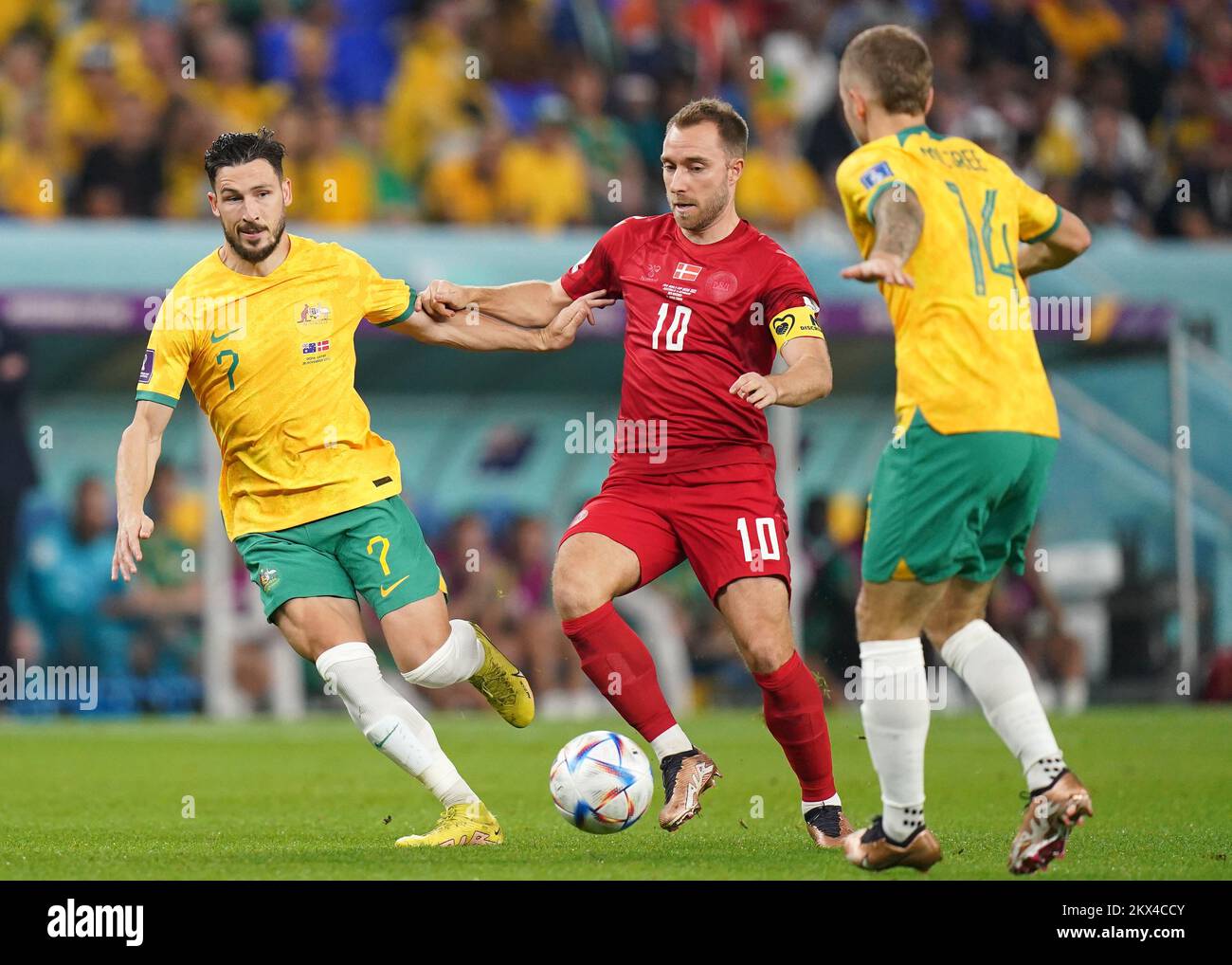 Australia's Mathew Leckie, Denmark's Christian Eriksenand Australia's ...